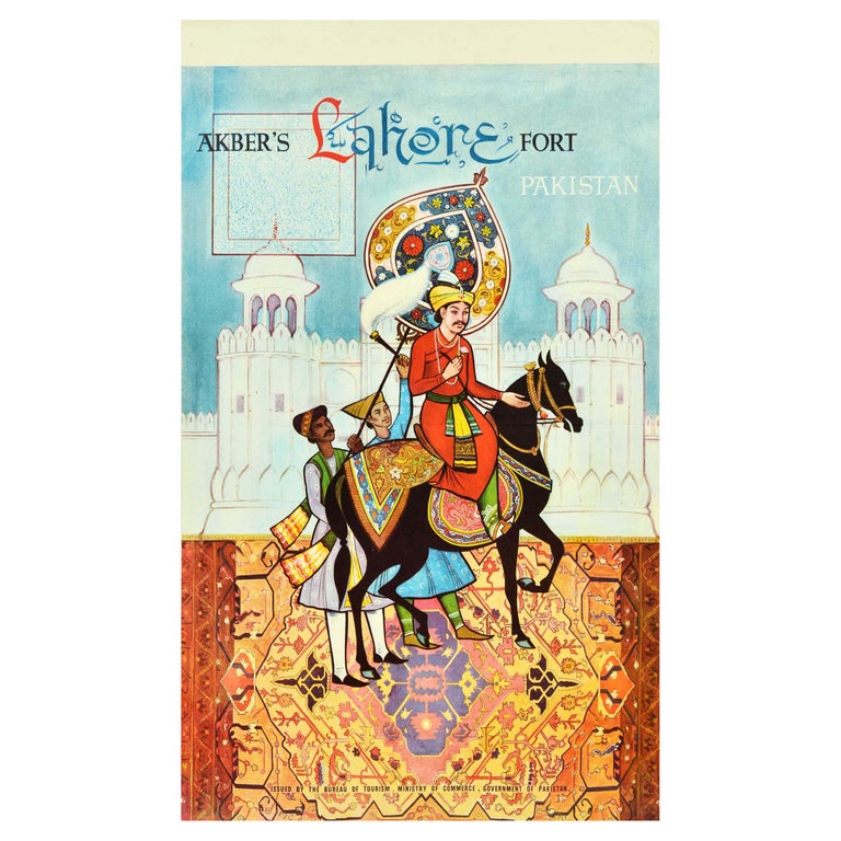 Original Vintage Travel Poster Akbers Fort Lahore Pakistan Punjab ...