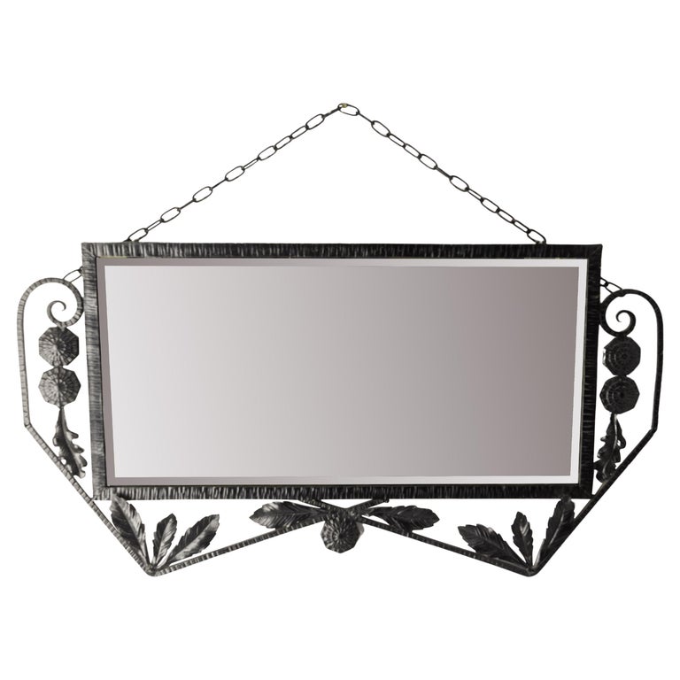 French Art Deco Wall Mirror Wrought Iron, circa 1930 For Sale at 1stDibs