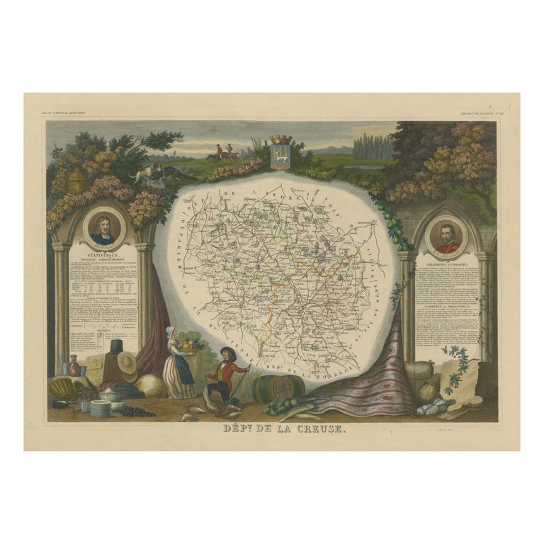 Hand Colored Antique Map of the Department of Creuse, France For Sale ...