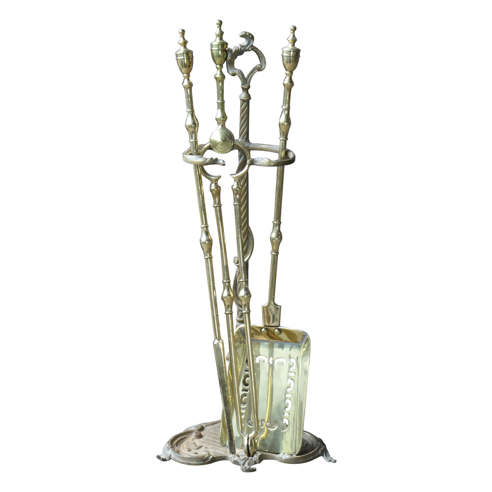 Antique English Polished Steel and Brass Victorian Companion Set, 19th ...