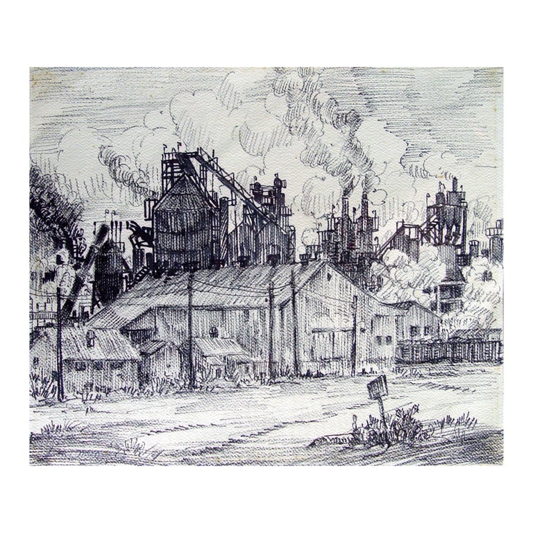 Vintage Texas Gulf Coast Industrial Scene Drawing by Simon Michael For ...
