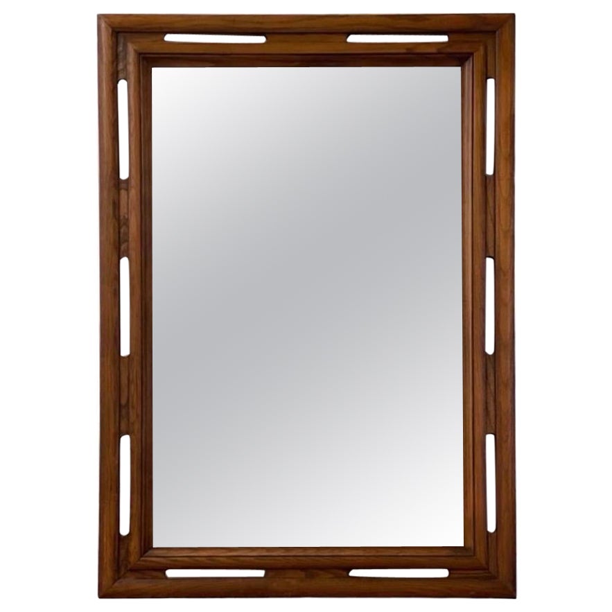 Framed Wood Wall Mirror with Linen Knot and Tassel For Sale at 1stDibs