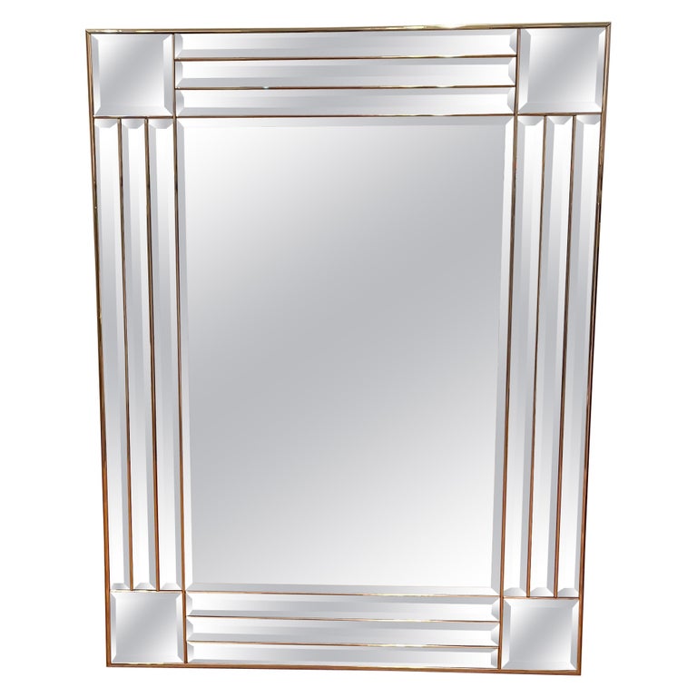 Postmodern Brass Beveled Channel Mirror For Sale at 1stDibs