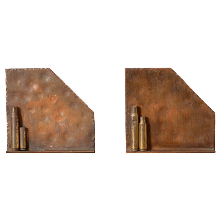 Pair of Vintage Brass and Copper Trench Art Bookends For Sale at 1stDibs