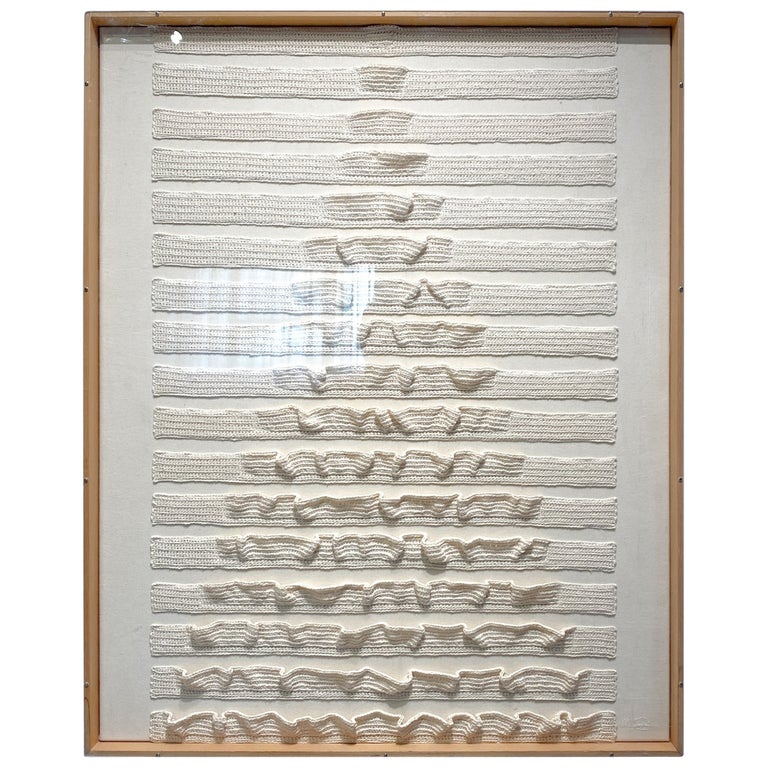 Dutch Minimalist / Zero Textile Woven Lines Artwork in White Fabric For ...