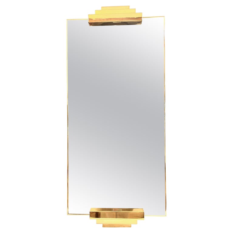 Art Deco Style Brass and glass Wall Mirror For Sale at 1stDibs