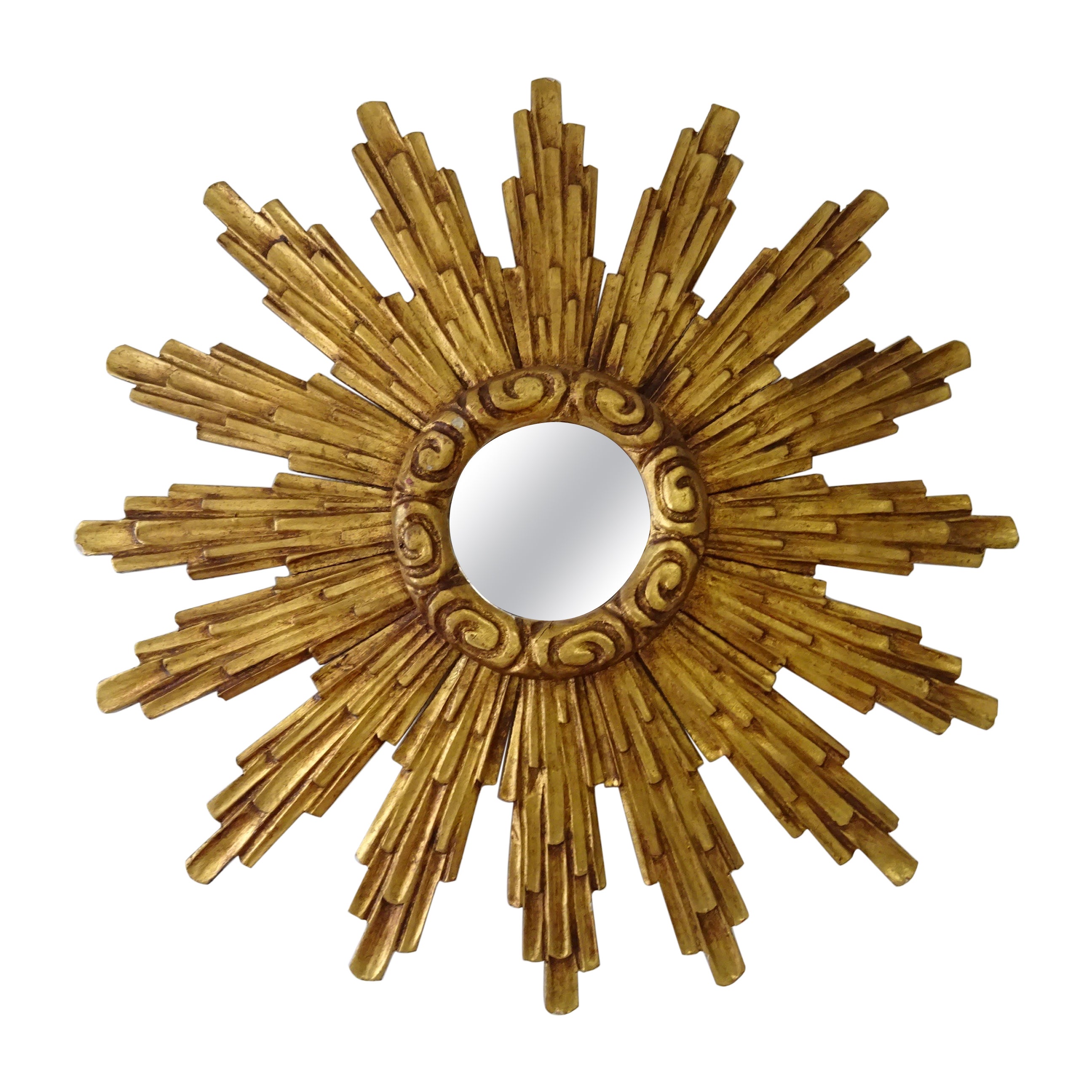 1940s French Big Gold Gilt Sunburst Starburst Mirror For Sale at 1stDibs