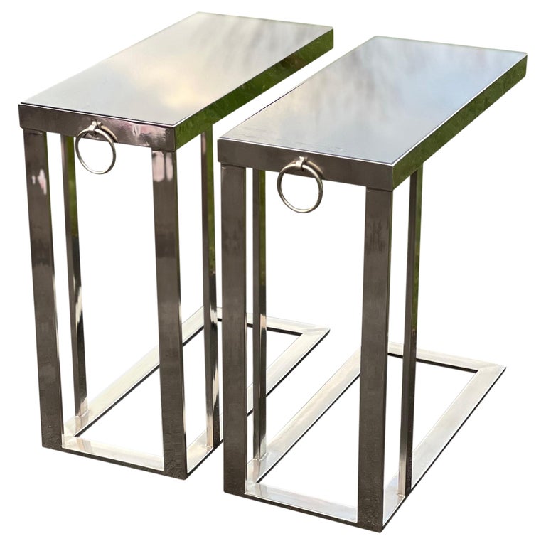 Vintage Flat Bar Chrome and Marble Top Cantilever Side Tables For Sale ...