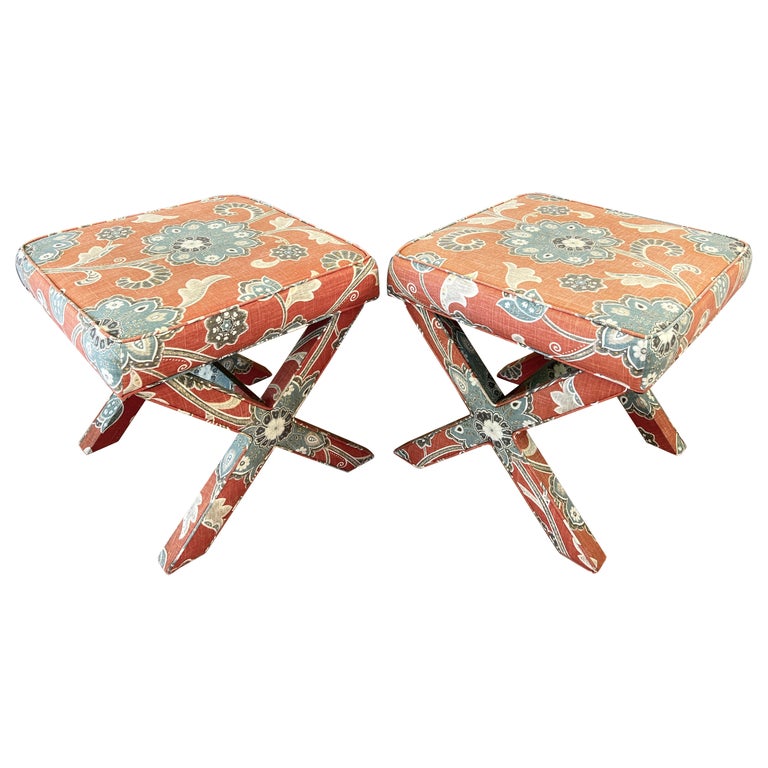 Pair of 1980s Vintage Classic X Base Ottomans For Sale at 1stDibs