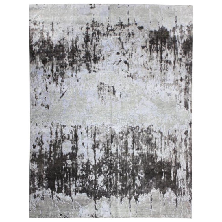 Silk and Wool Rug, Handmade Abstract Design For Sale at 1stDibs