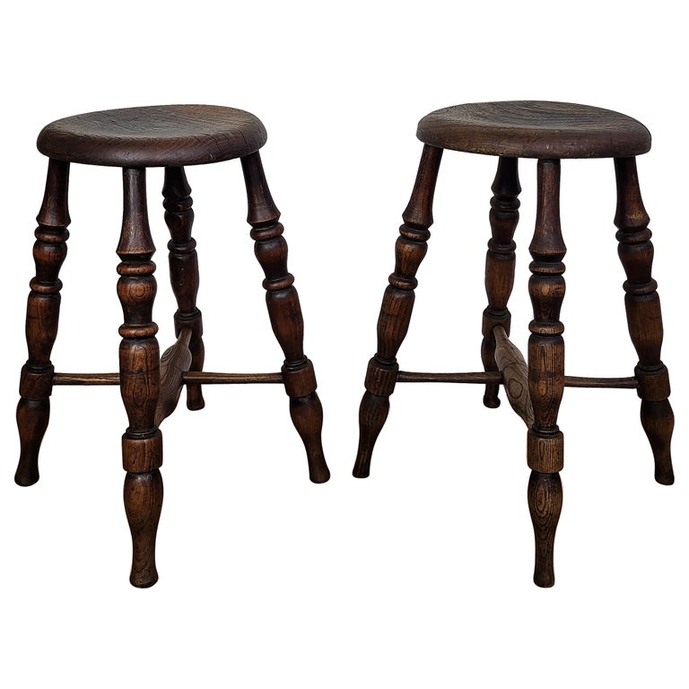 Pair of Antique Italian Walnut Side Tables or Stools with Carved Turned ...
