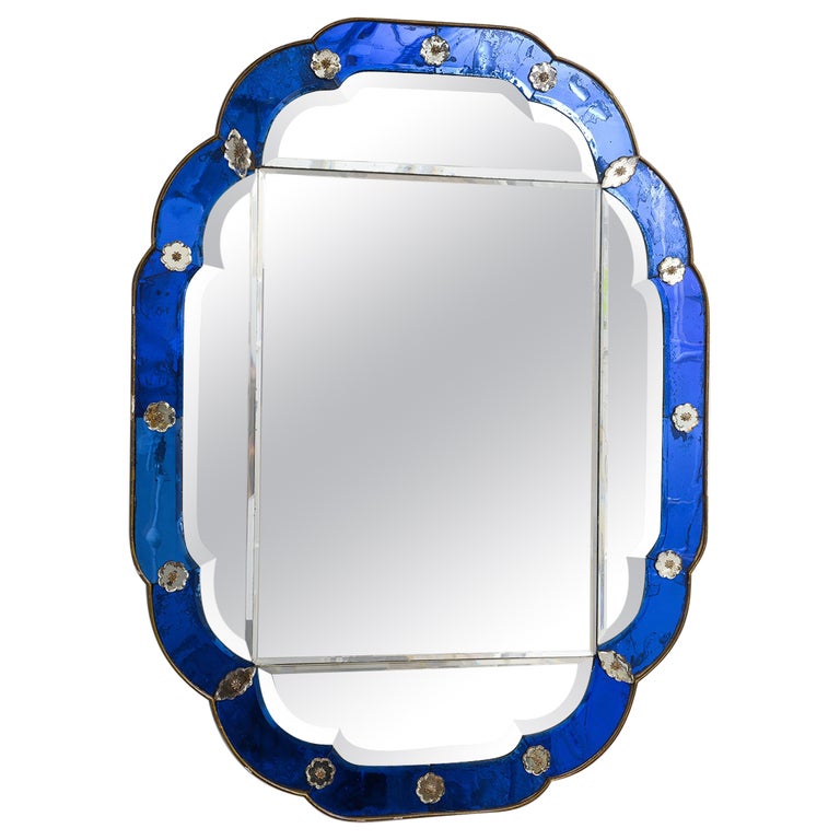 Vintage French Cobalt Blue Mirror For Sale at 1stDibs