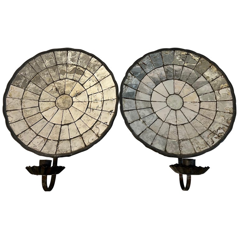 Pair of Early American Reflective Candle Sconces For Sale at 1stDibs