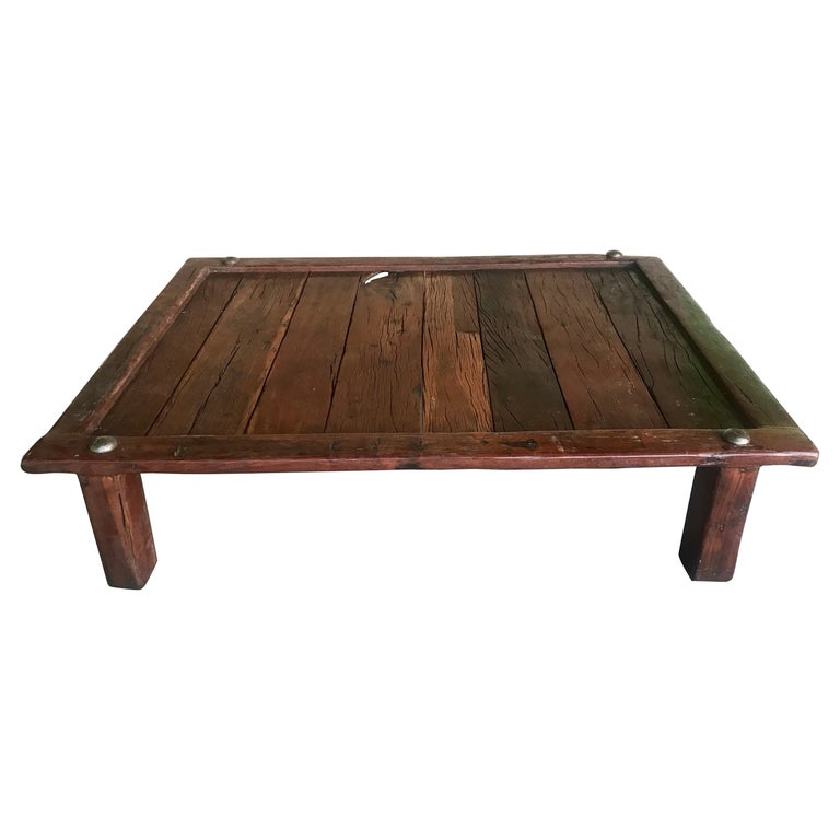 Large Rustic Wabi-Sabi Teak Wood Coffee Table For Sale at 1stDibs