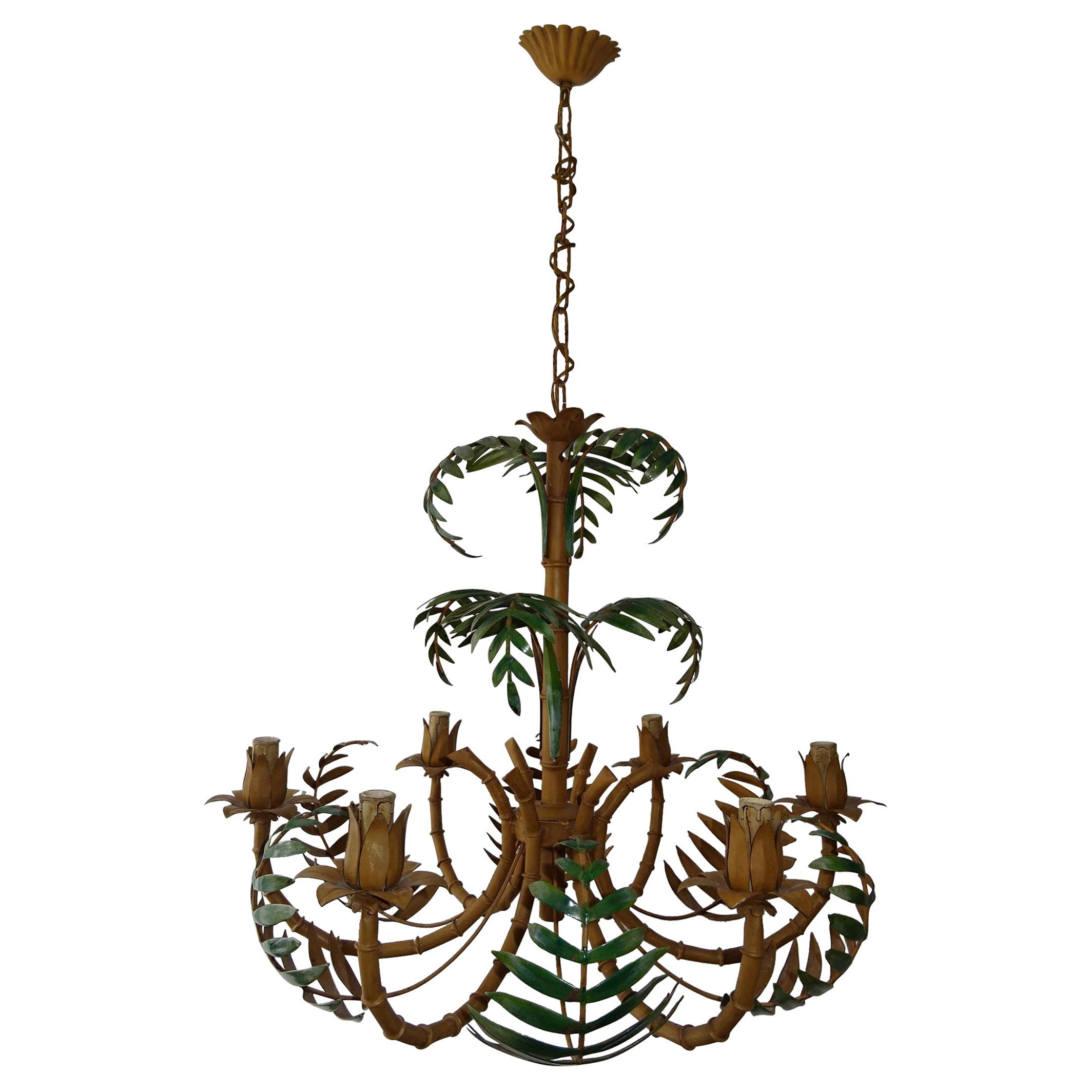 Tole Palm Tree Chandelier For Sale at 1stDibs | british colonial style ...