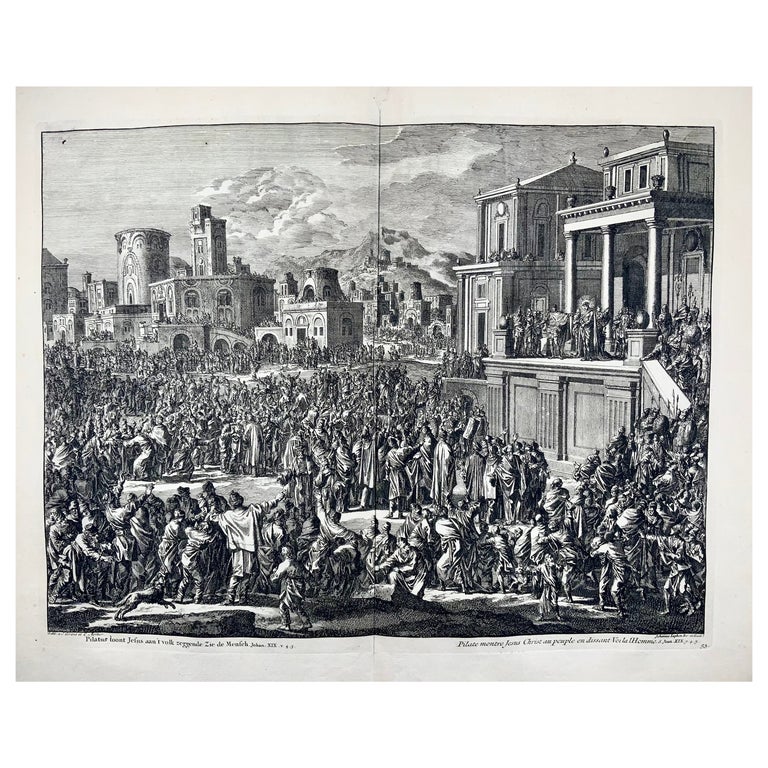 1708 Le Christ devant Pilate, Joh. Luyken, Bible, Grande Double Page ...