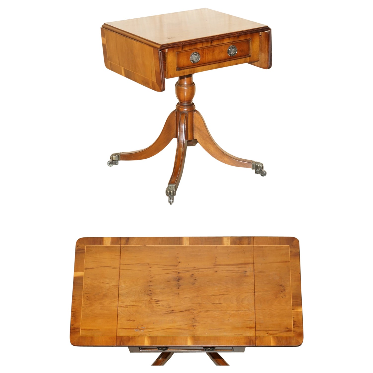 Bevan Funnell Green Leather Extending Burr Yew Wood Side End Lamp Card ...