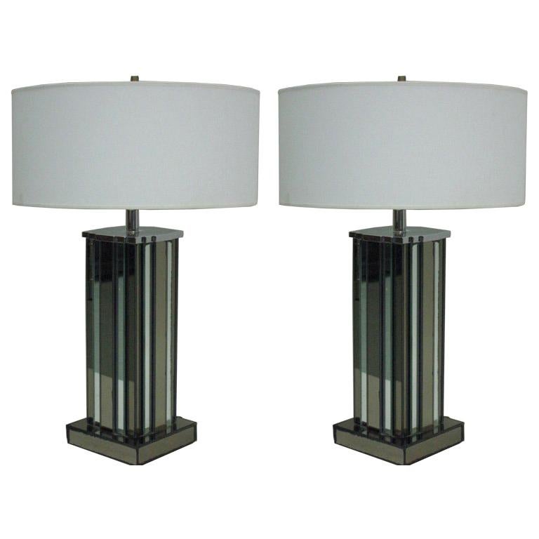 Pair of Mid-Century Modern Mirrored Skyscraper Table Lamps by Paul ...