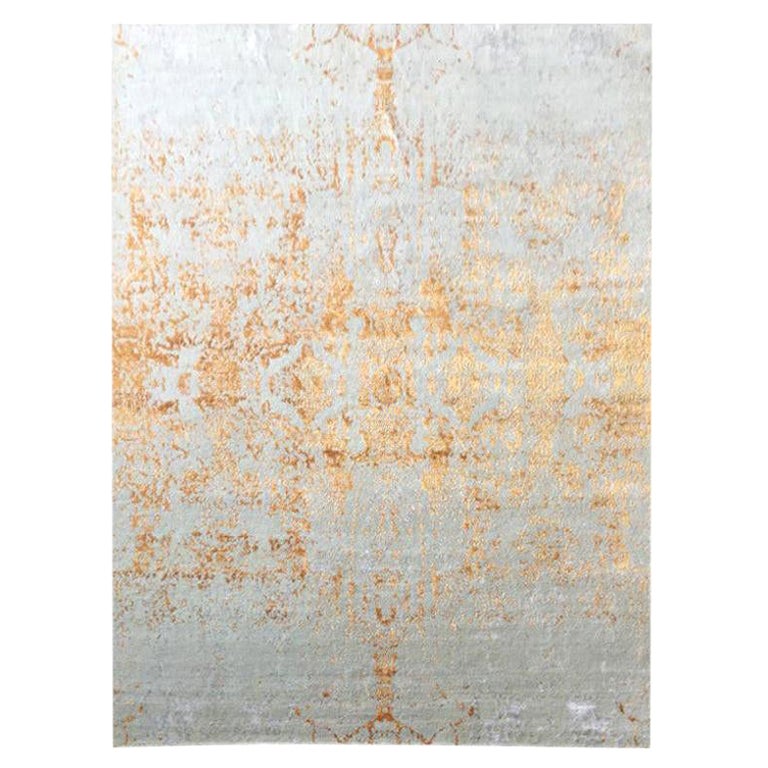 Contemporary Abstract Handmade Silk and Wool Rug For Sale at 1stDibs