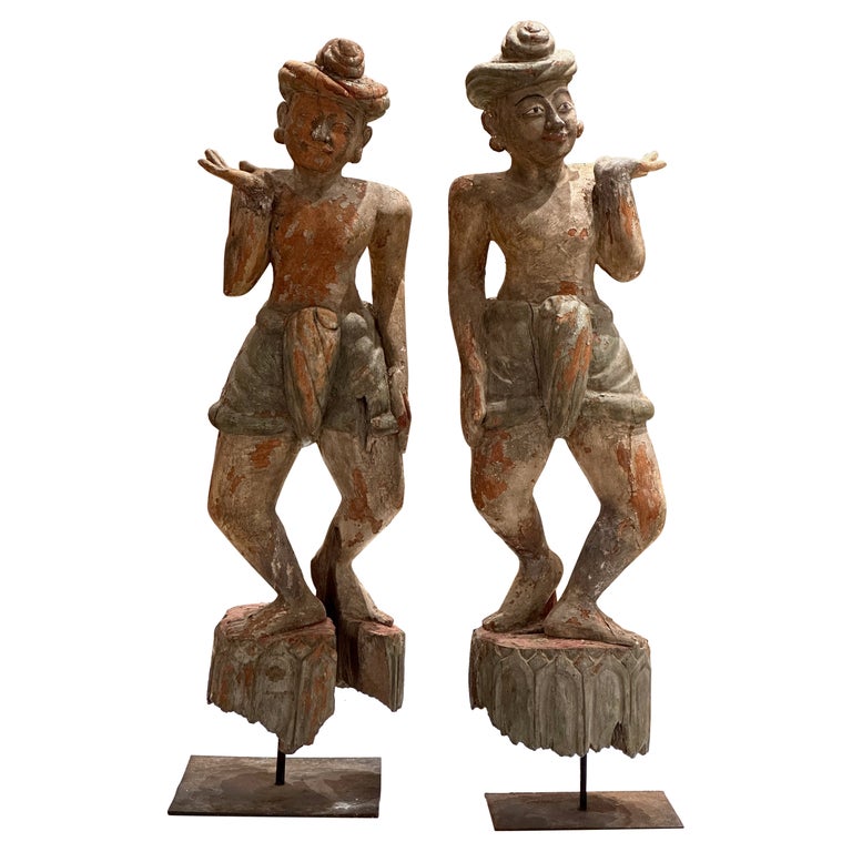 Early 20th C. Polychrome Decorated Indonesian Standing Figures For Sale ...