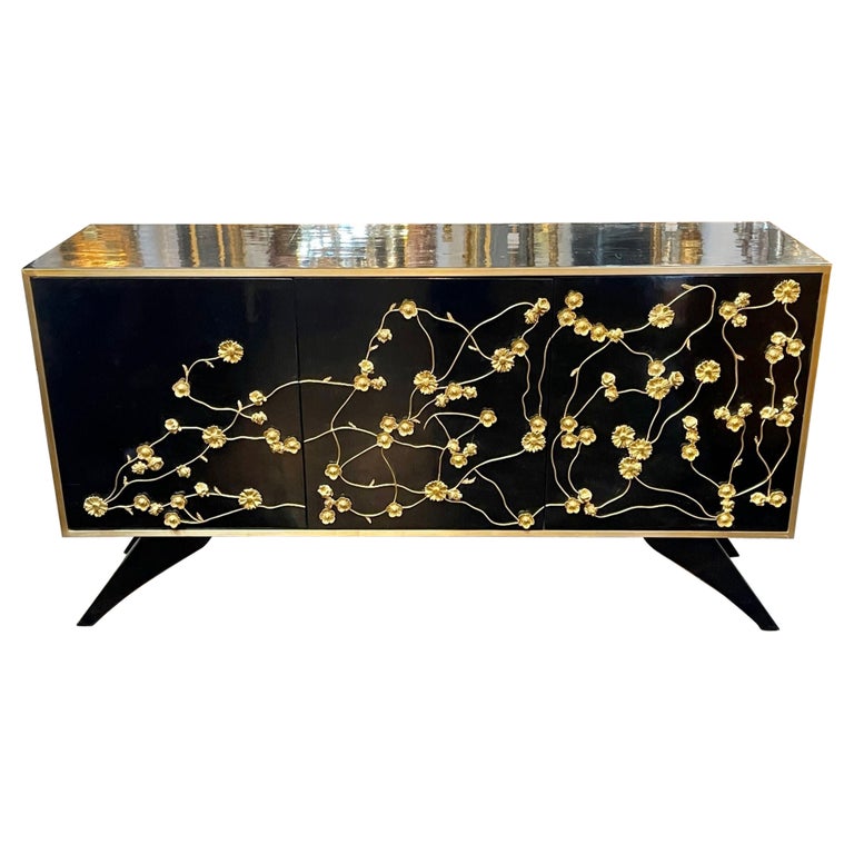 Italian Lacquered and Brass Flower Cabinet For Sale at 1stDibs
