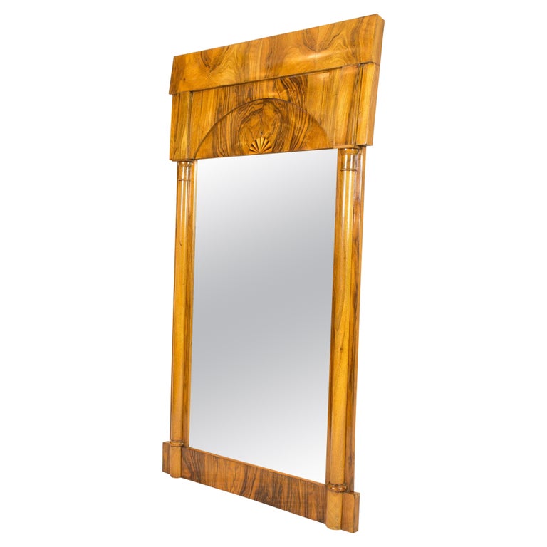 19th Century, Biedermeier Walnut Pillar Mirror For Sale at 1stDibs