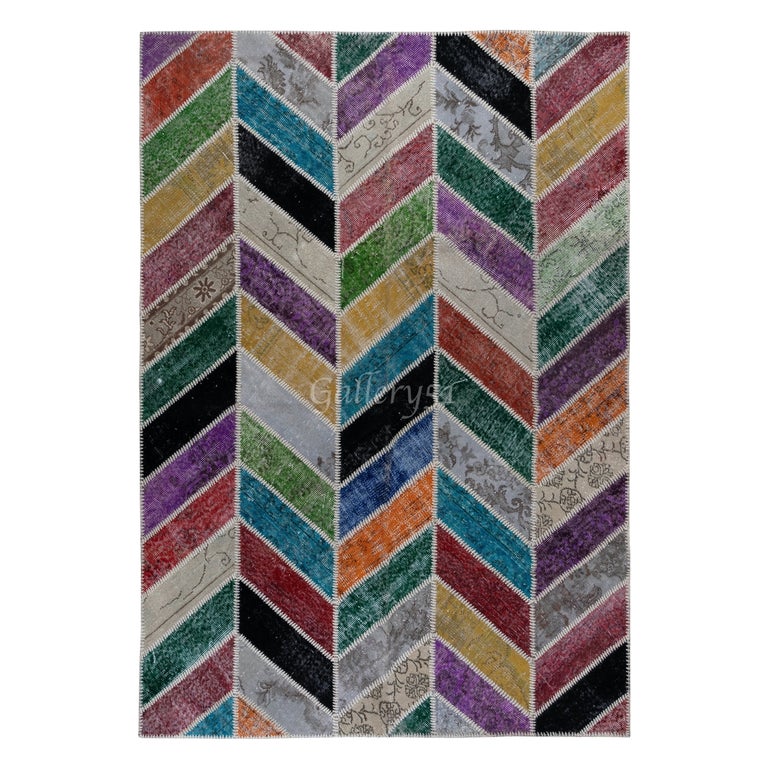 Modern Handmade Patchwork Rug, Colorful Wool Carpet, Custom Options ...