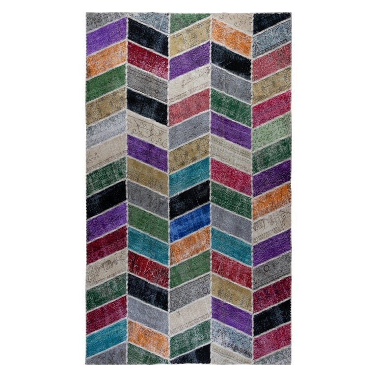 Vibrant Handmade Patchwork Rug. Modern Look Colorful Carpet. Custom ...