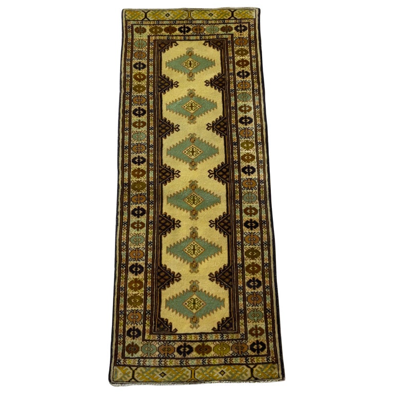 Narrow Vintage Hand Woven Runner Rug For Sale at 1stDibs