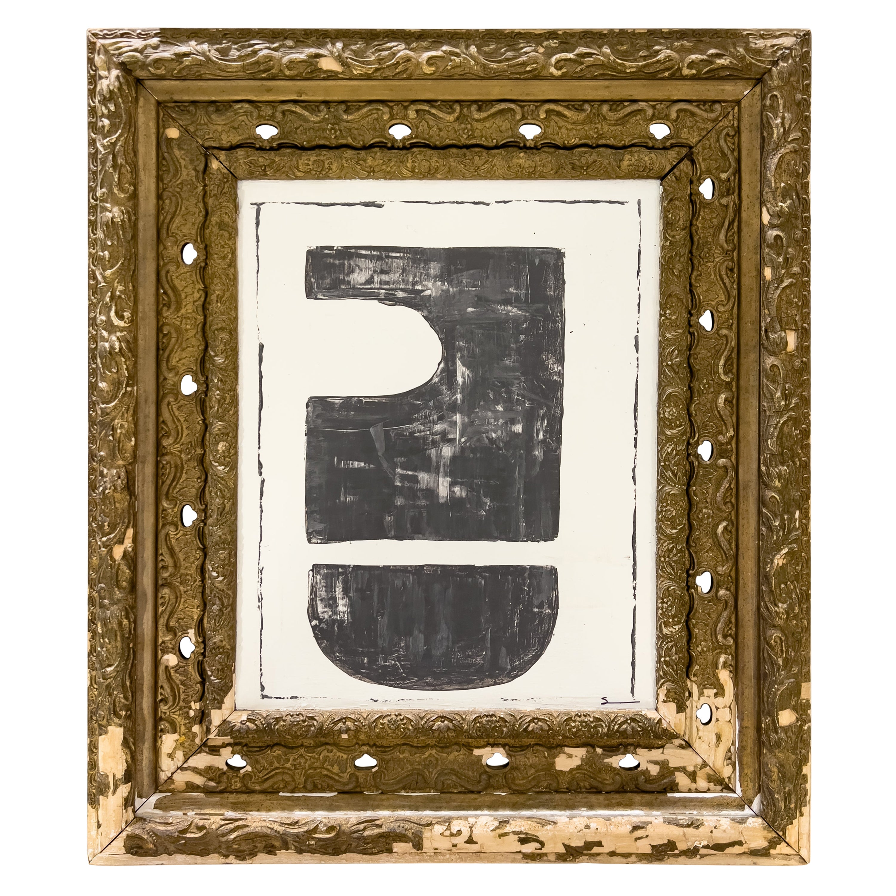 Large 1970s Black and White Abstract Painting in Gilt Frame by Graham ...