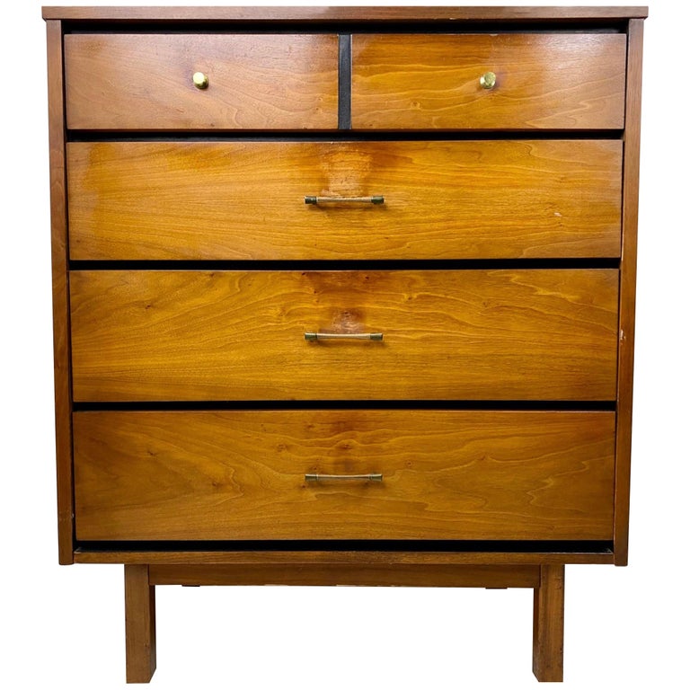 Mid-Century Modern Walnut HighBoy Chest Of Drawers For Sale at 1stDibs
