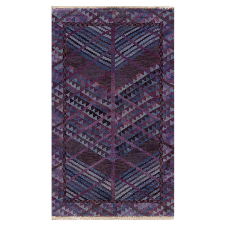 Vintage Swedish Blue, Brown, Purple Pile Rug by Marianne Richter “AB ...