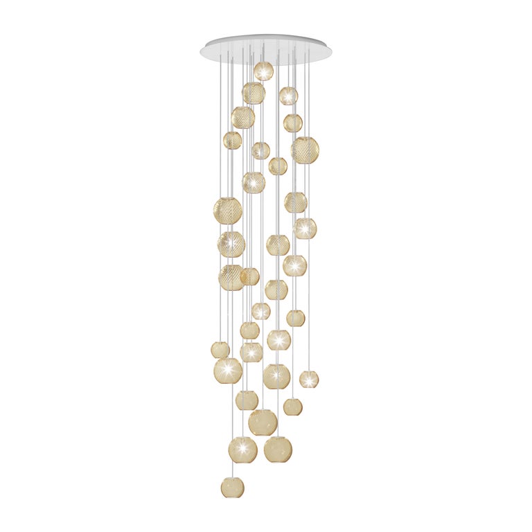 Vistosi Oto Pendant Light RC in Amber Striped Glass with Glossy White ...