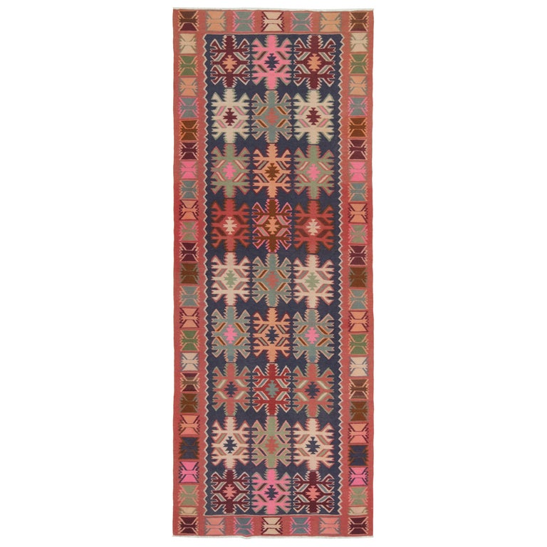 Vintage Persian Kilim in Navy Blue and Colorful Geometric Patterns by ...