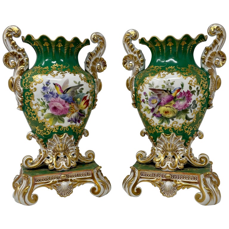 Pair Antique French Old Paris Porcelain Green and Gold Vases, circa ...