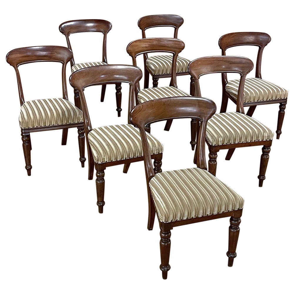 Set of 8 French Louis Philippe Dining Chairs with Striped Mohair For ...