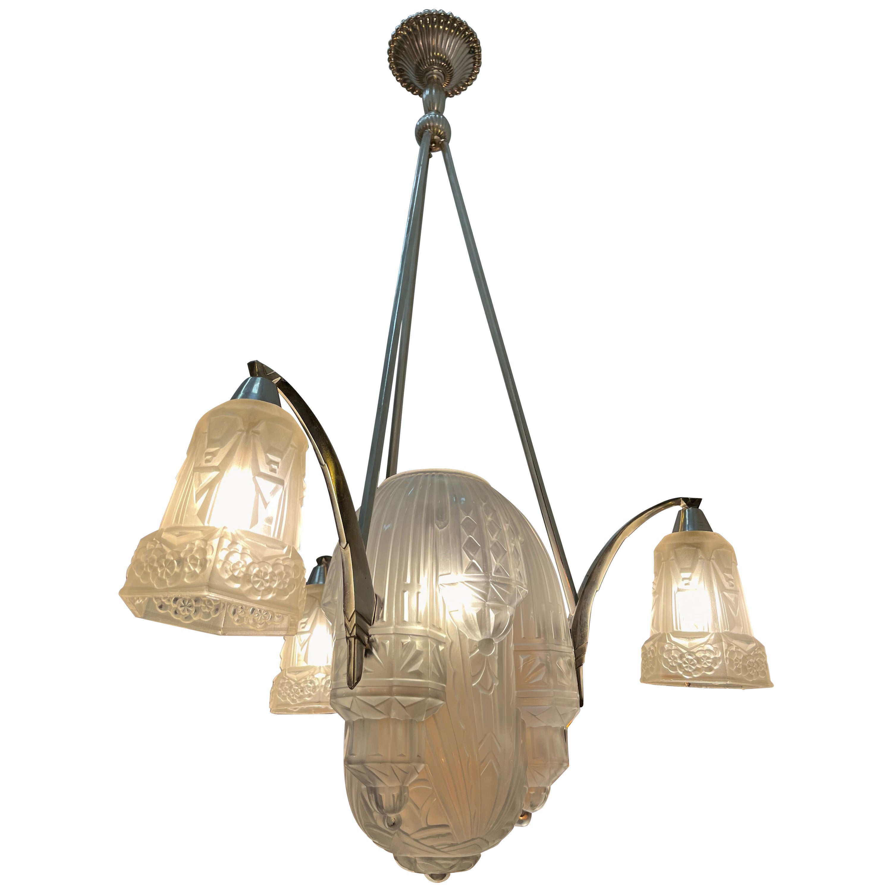 Monumental 1931 Art Deco "Wiltern Theater" Cut Glass Geometric ...