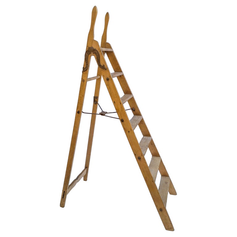 Antique Edwardian Industrial Folding Pine Simplex Ladder, Steps For ...