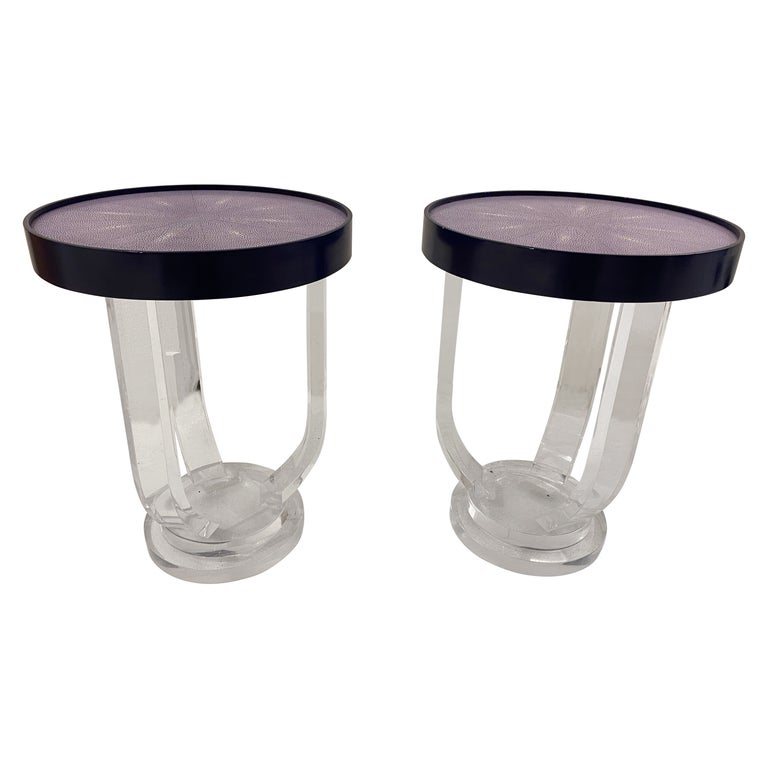 Pair of Lucite and Faux Shagreen Side Tables For Sale at 1stDibs