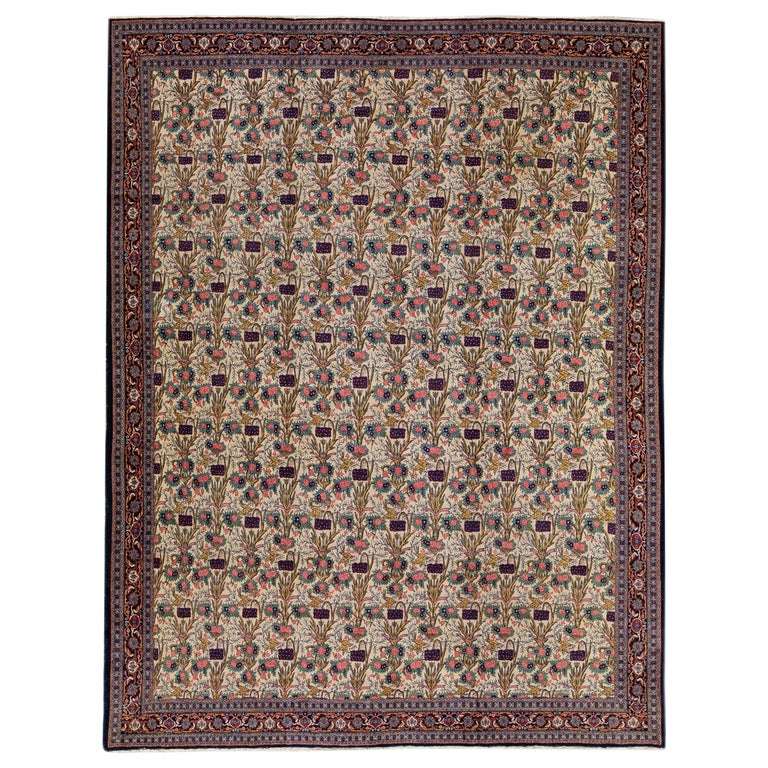 Antique Persian Tehran Handmade Multicolor Floral Pattern Beige Rug For ...