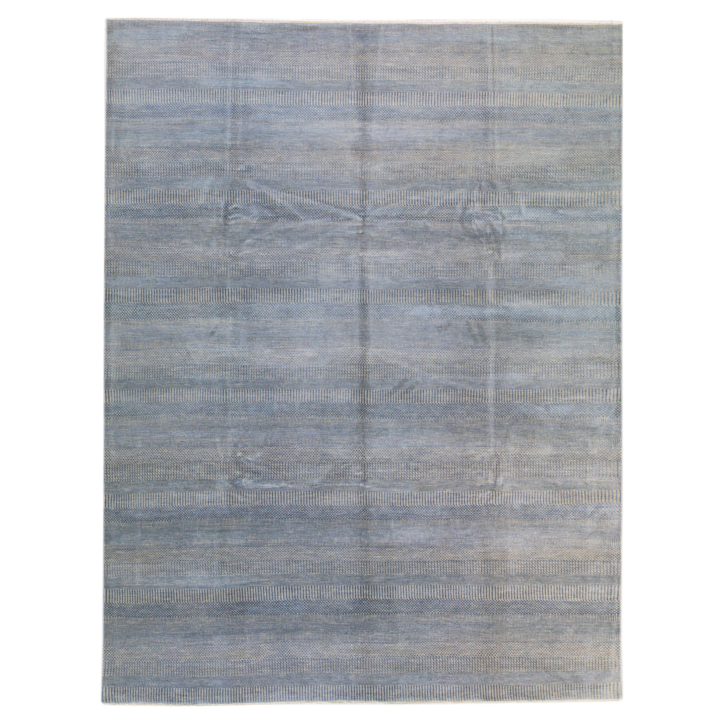 Green Modern Savannah Handmade Geometric Square Wool Rug at 1stDibs