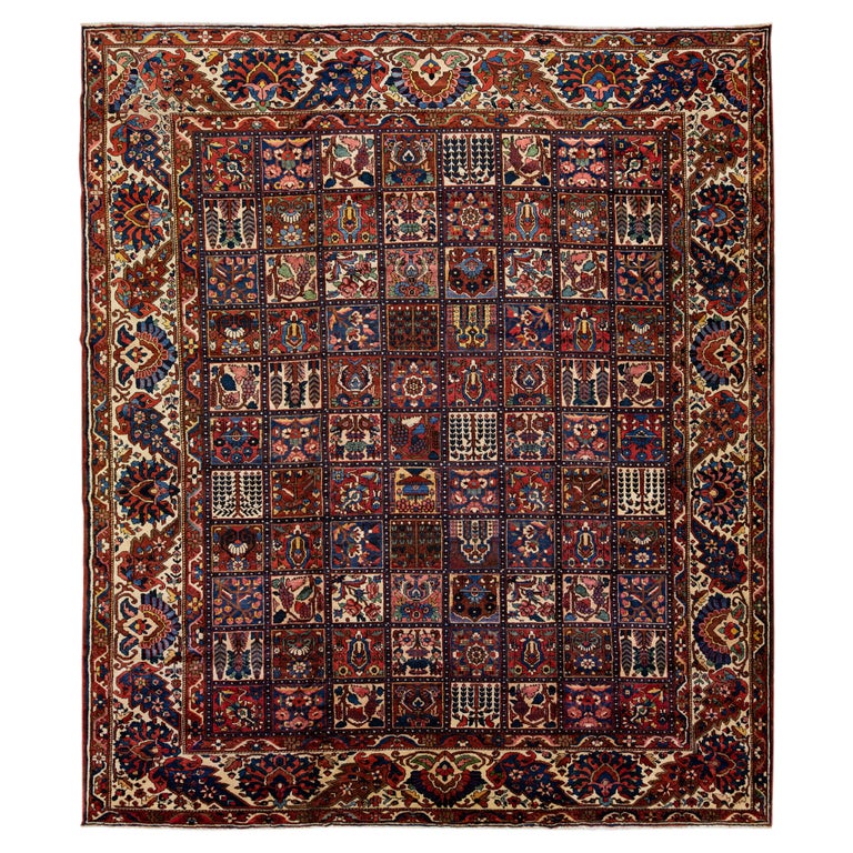 Multicolor Antique Persian Bakhtiari Handmade Allover Pattern Wool Rug ...