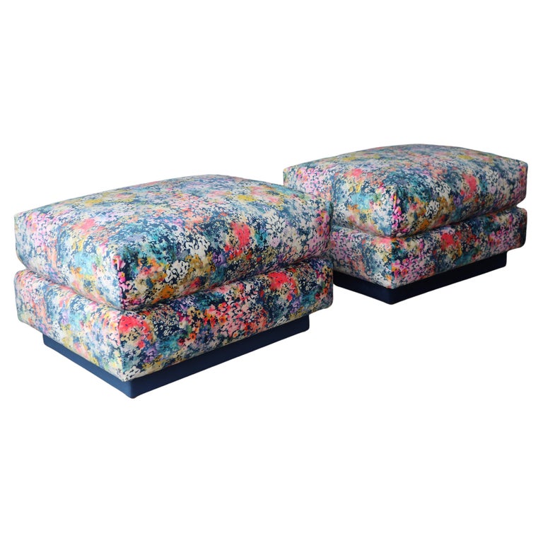Pair of Oversized Floral Velvet Ottomans For Sale at 1stDibs