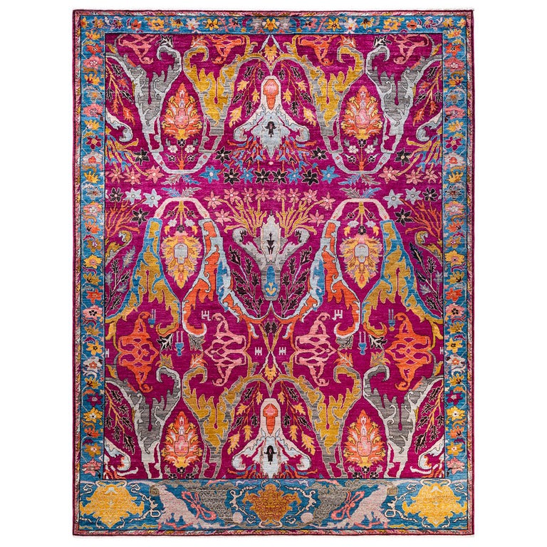 One of a Kind Hand Knotted Traditional Tribal Serapi Pink Area Rug For ...