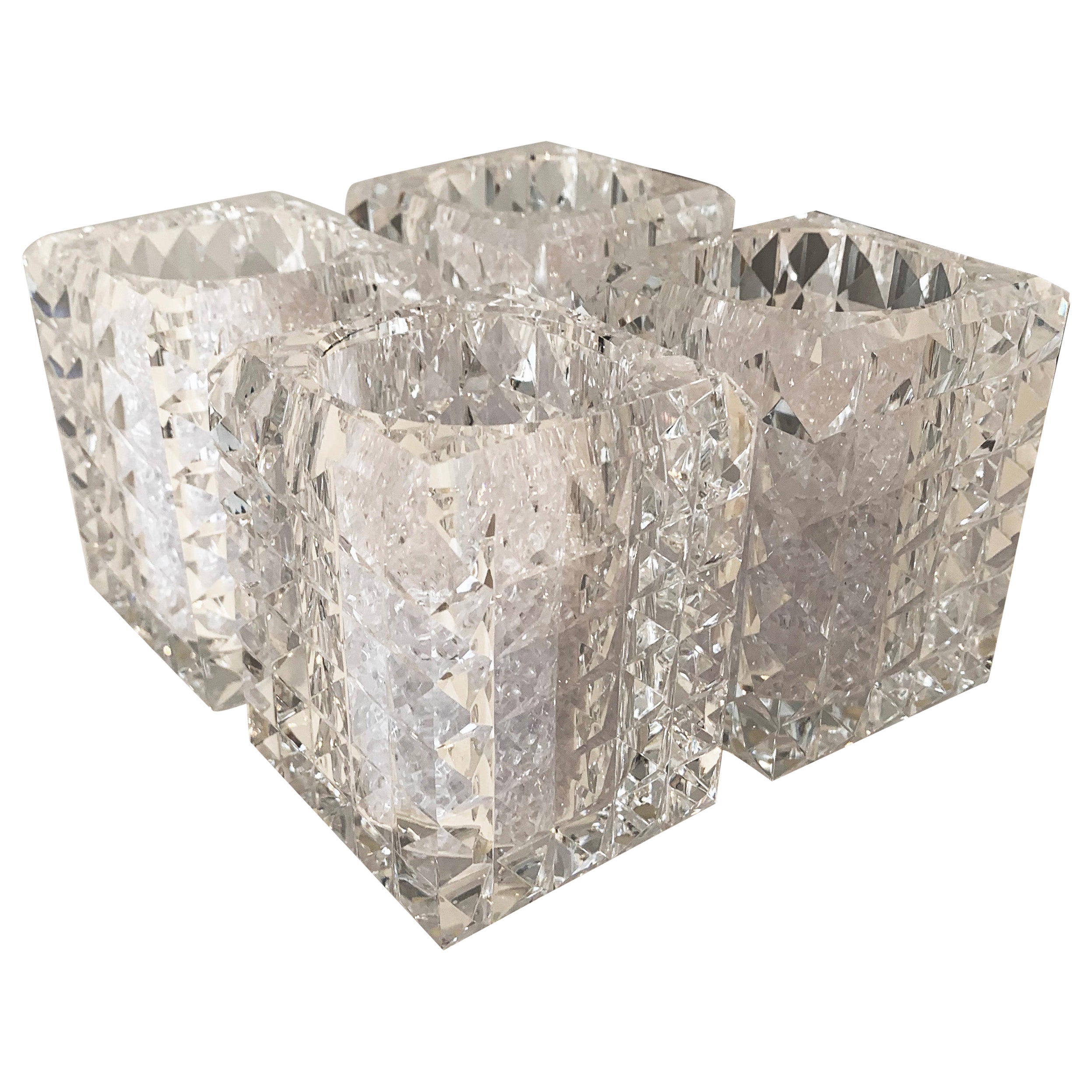 Contemporary Art Glass Cut Crystal Square Pyramid Faceted Vase by ...