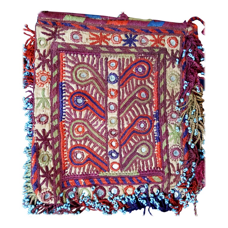 Afghan Embroidered Purse, Turquoise Beads For Sale at 1stDibs