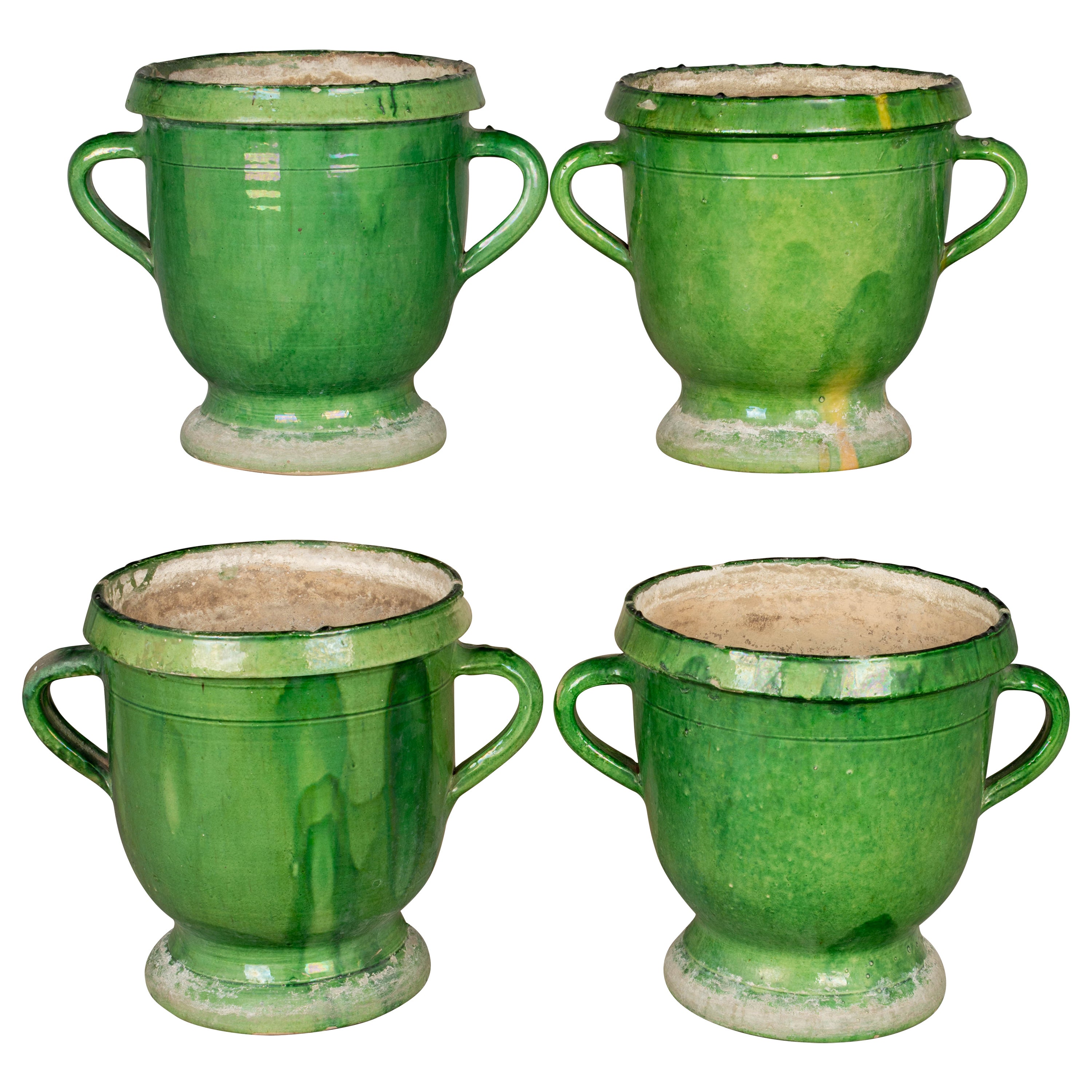 Japanese Oribe Green Glazed Stoneware Te-bachi Planter For Sale at 1stDibs