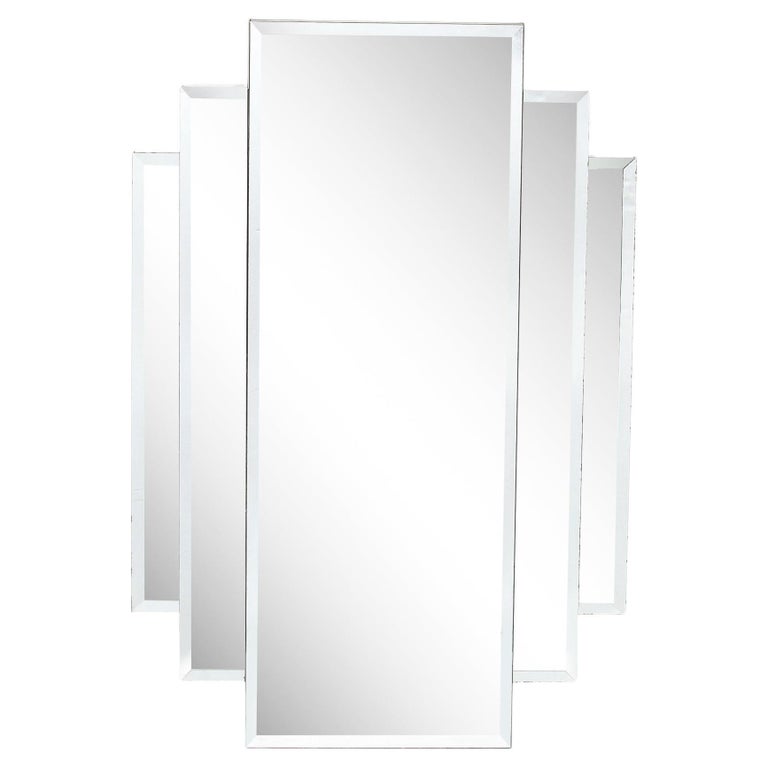 Modernist Art Deco Revival Skyscraper Style Stepped and Beveled Mirror ...