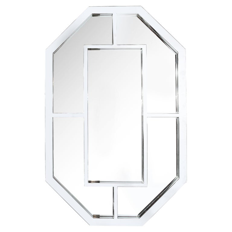 Modernist Geometric Shield Form Octagonal Geometric Mirror with Chrome ...