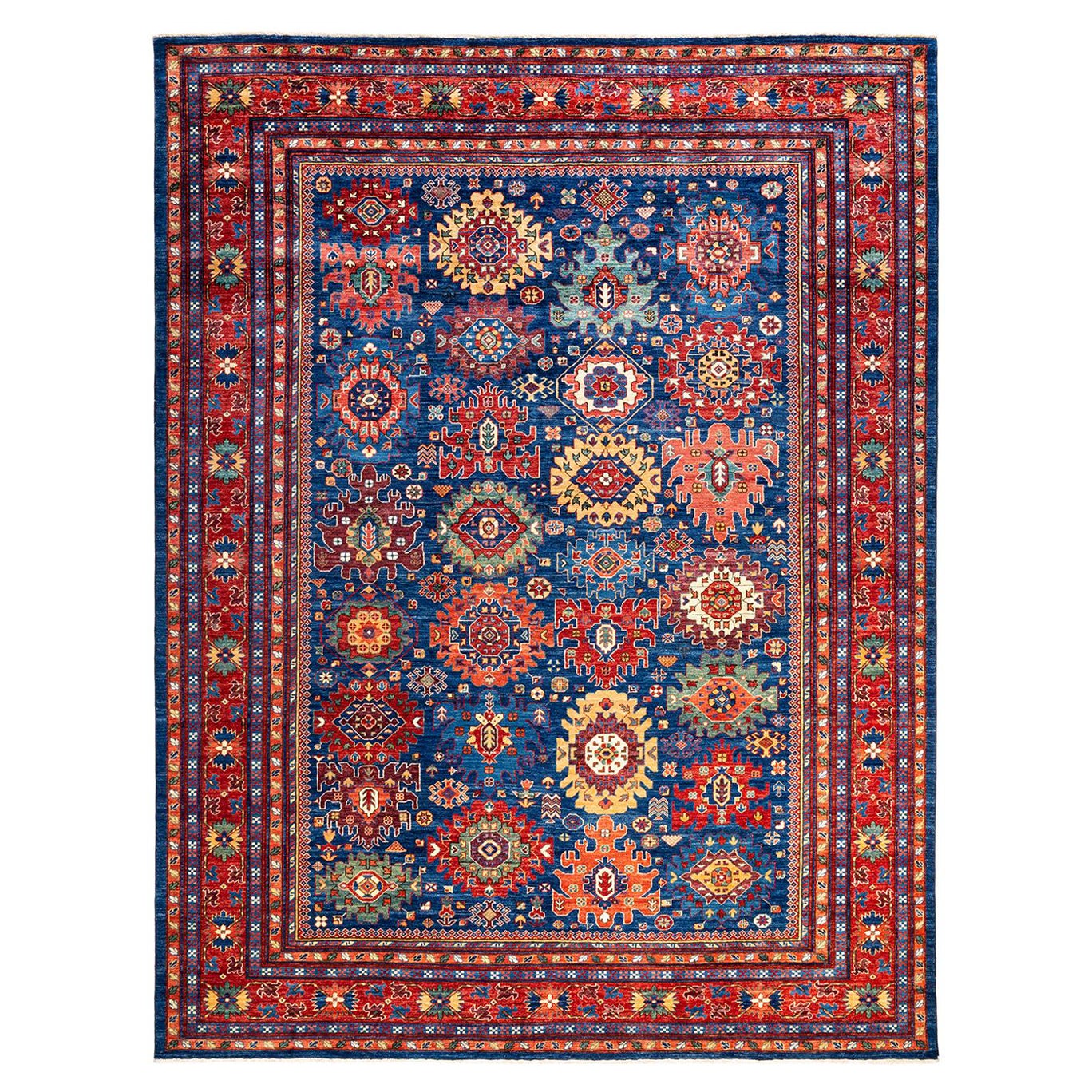 One of a Kind Hand Knotted Traditional Tribal Serapi Blue Area Rug For ...